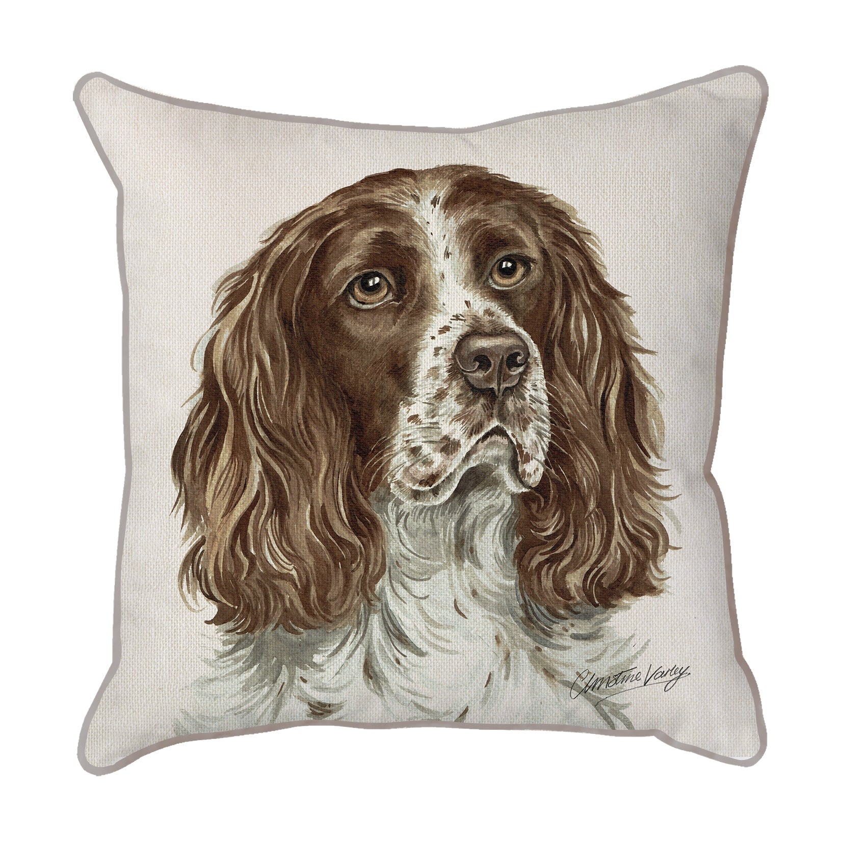 Christine Varley | Springer Spaniel Brown/White | Dog Scatter Cushion ...